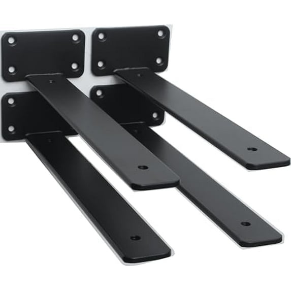 2 Pack - 11 inch Black Hidden L Shelf Bracket (1/5 Inch Thicked) Iron ...