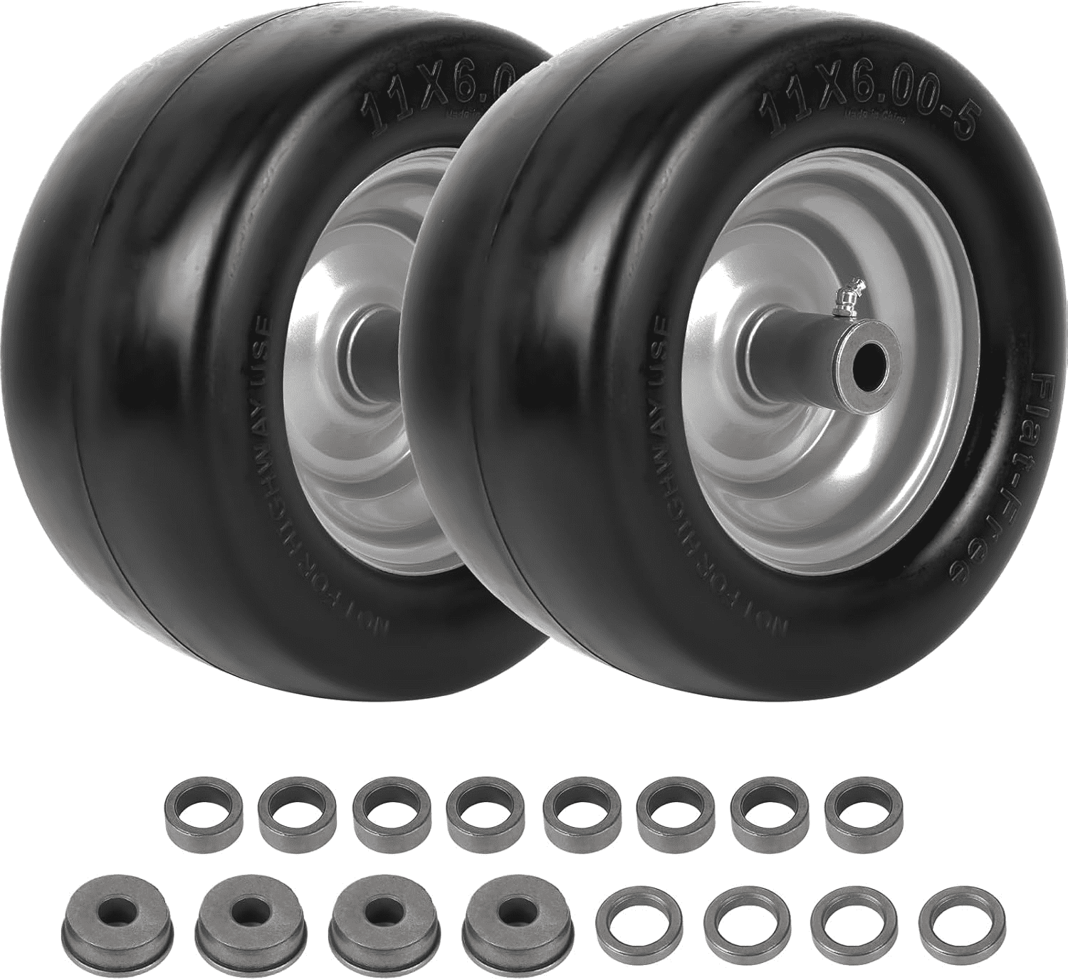 (2-Pack) 11X6.00-5 Flat Free Tire and Wheel - Universal 11X6-5 Solid ...