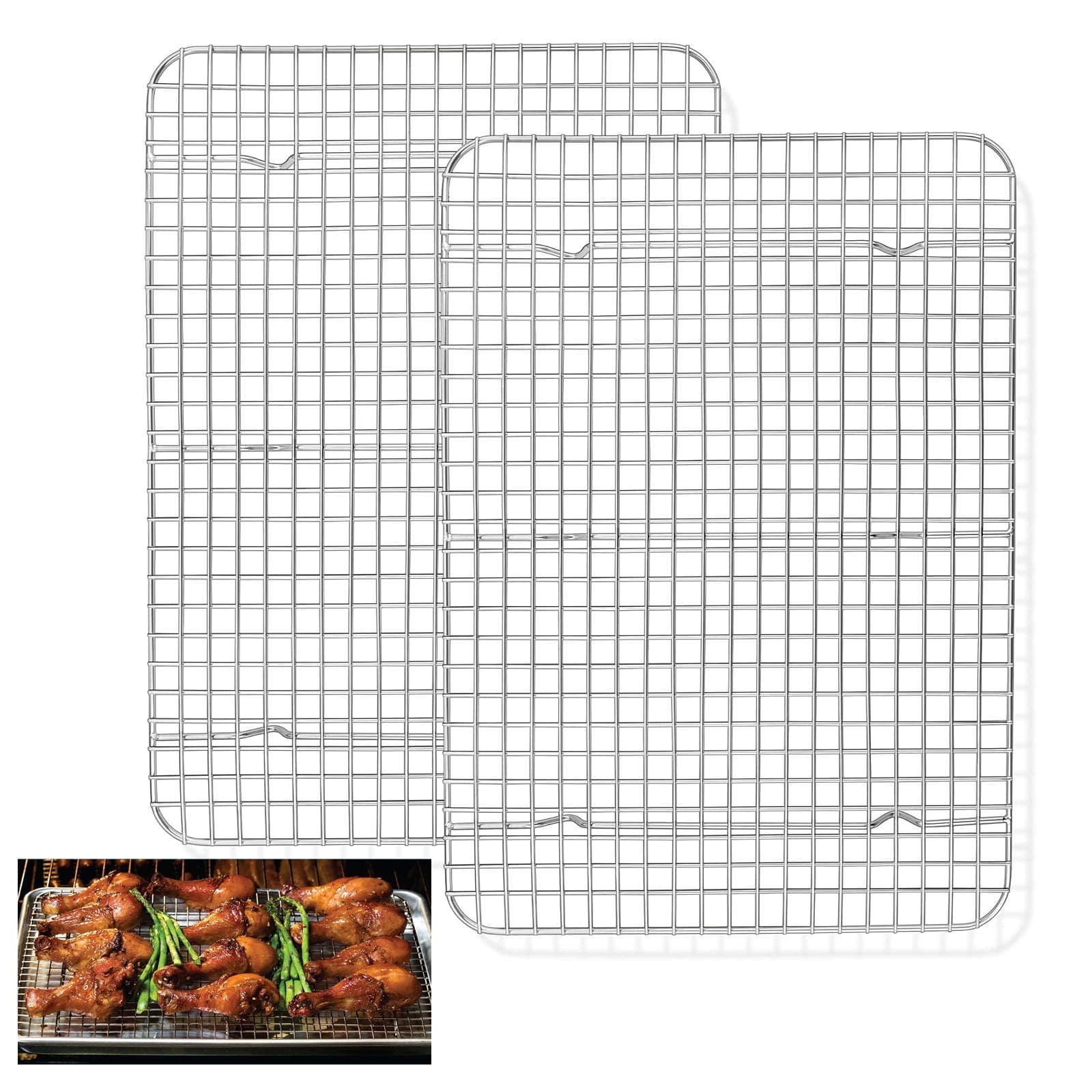 2 Pack 11inch x15inch Stainless Steel Heavy Duty Grid Wire Cooling Rack ...