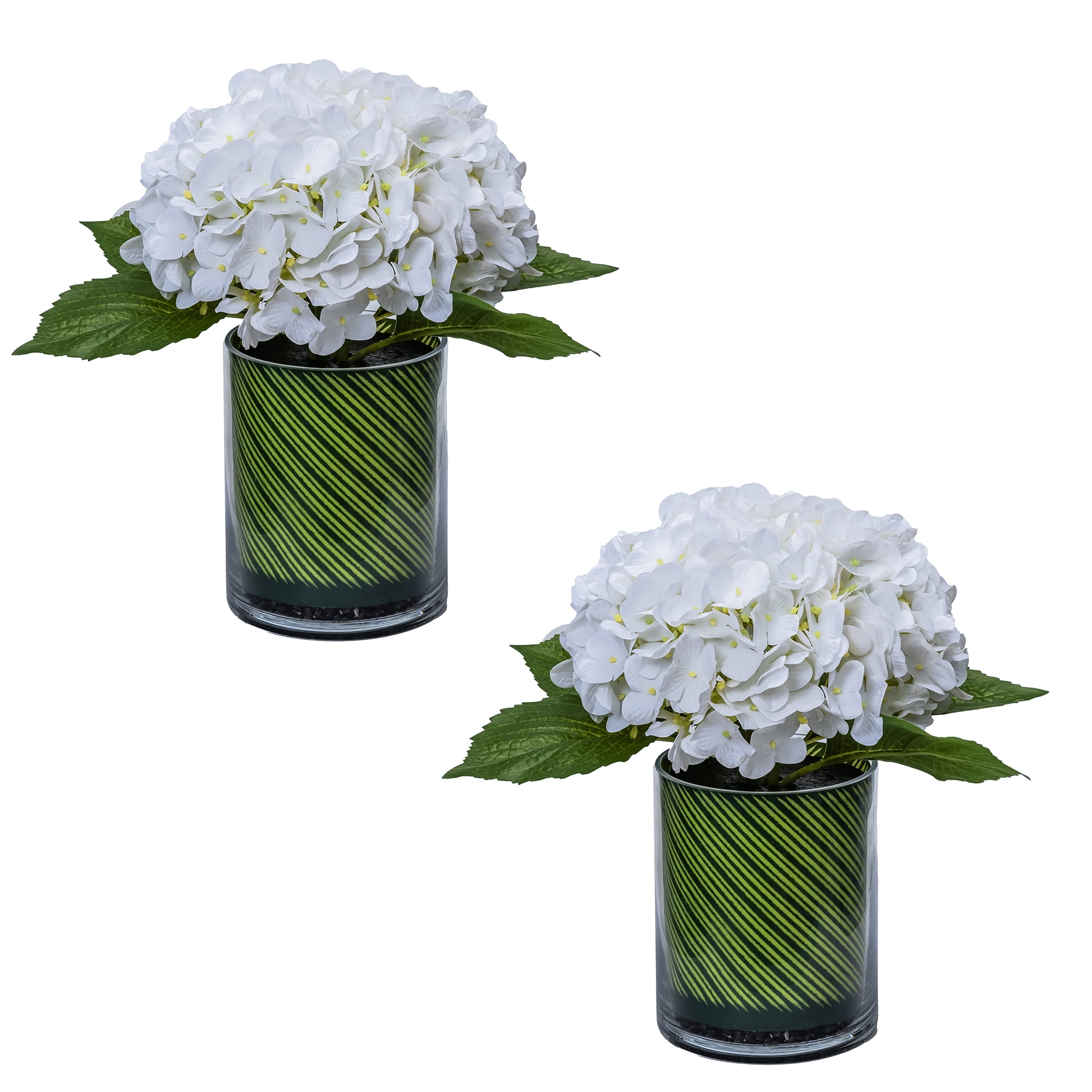 2-Pack 12.5" Tall Faux White Hydrangea Floral Arrangements in Circular ...