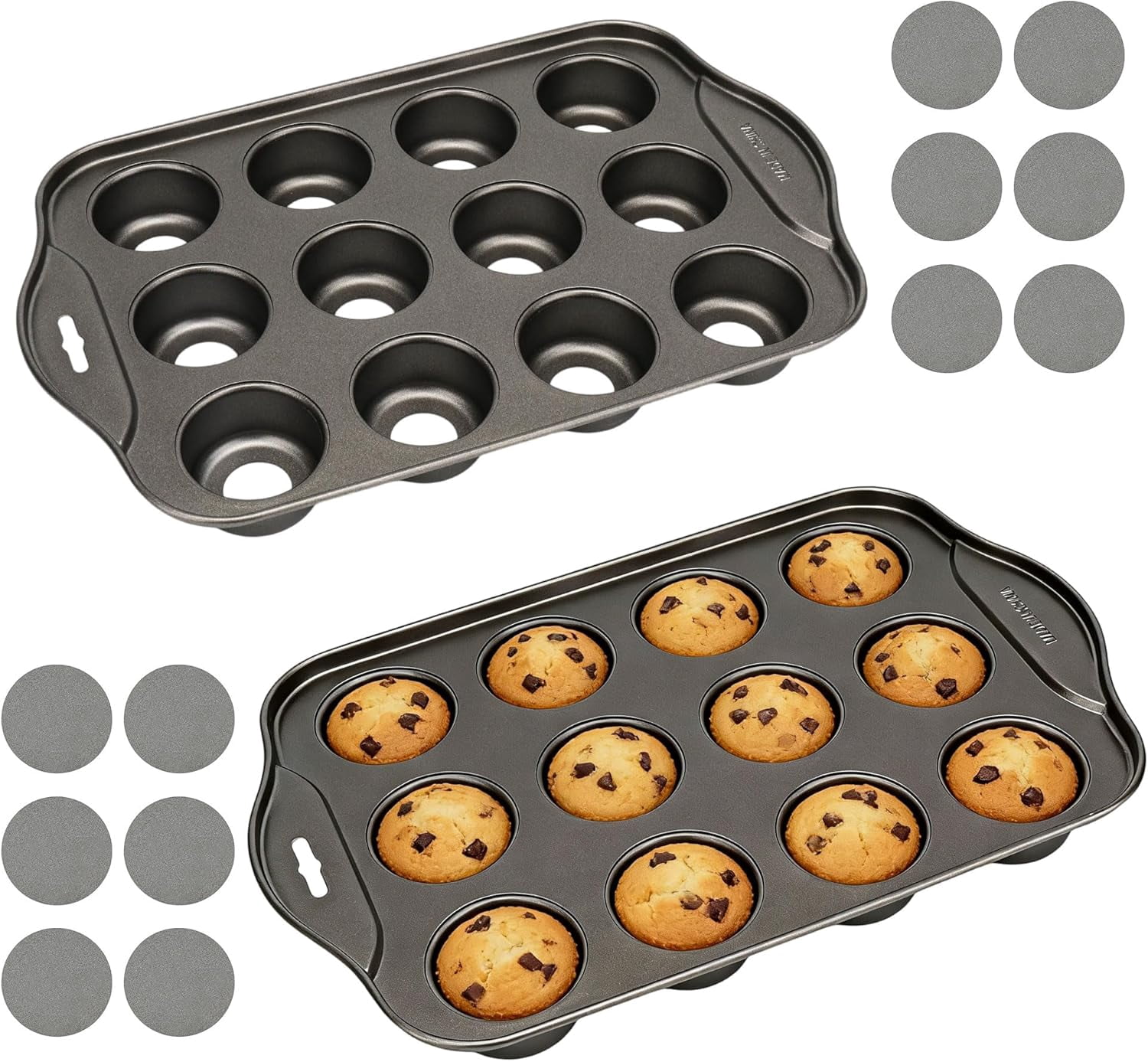 2 Pack 12 Cavity Mini Muffin Pan with Removing discs, Nonstick Carbon ...