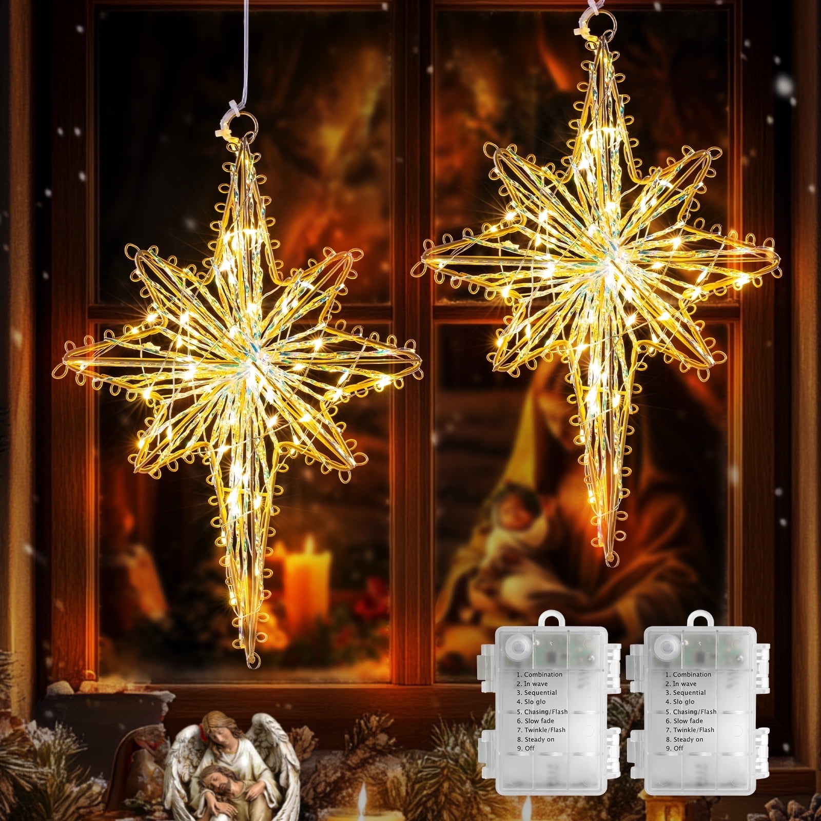Quntis 3D Bethlehem Star Lights, 60LED Warm White Larger Christmas Tree ...