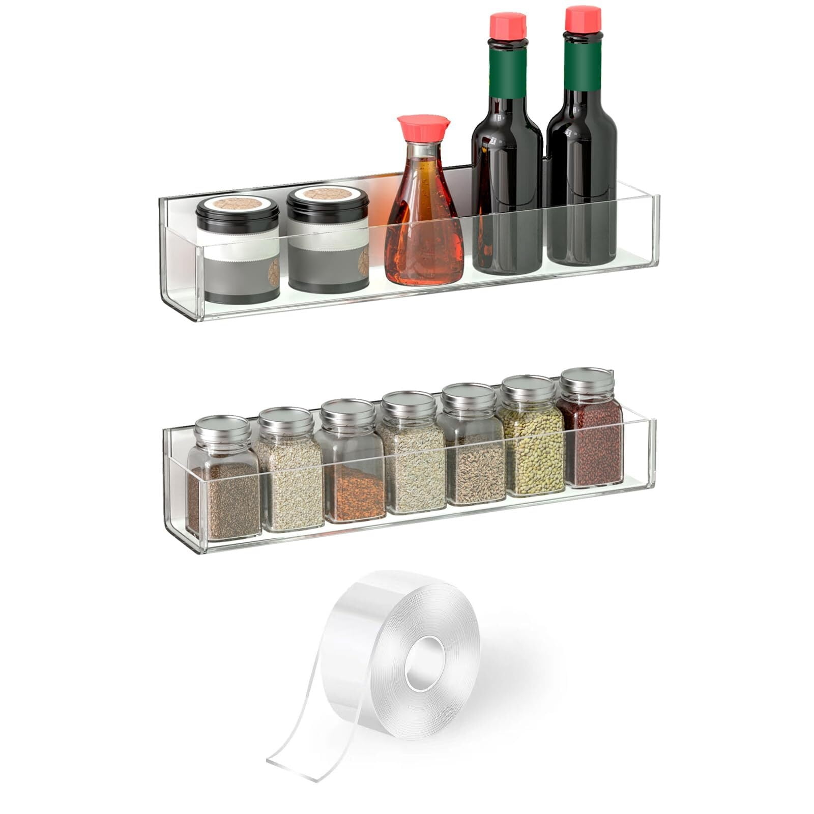 2 Pack 12" Clear Acrylic Spice Racks with Adhesive Nano Tape Wall ...