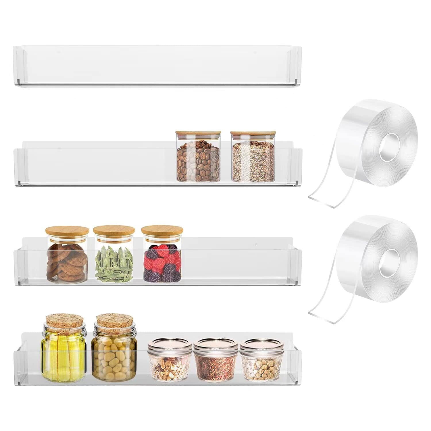 2 Pack 12" Clear Acrylic Spice Racks with Adhesive Nano Tape Wall ...