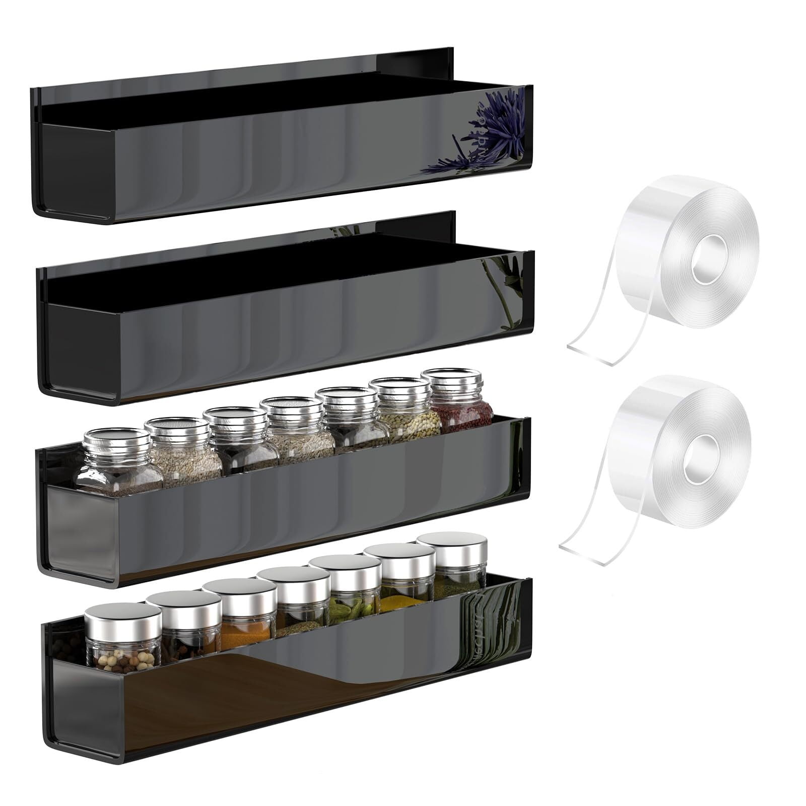 2 Pack 12" Clear Acrylic Spice Racks with Adhesive Nano Tape Wall ...