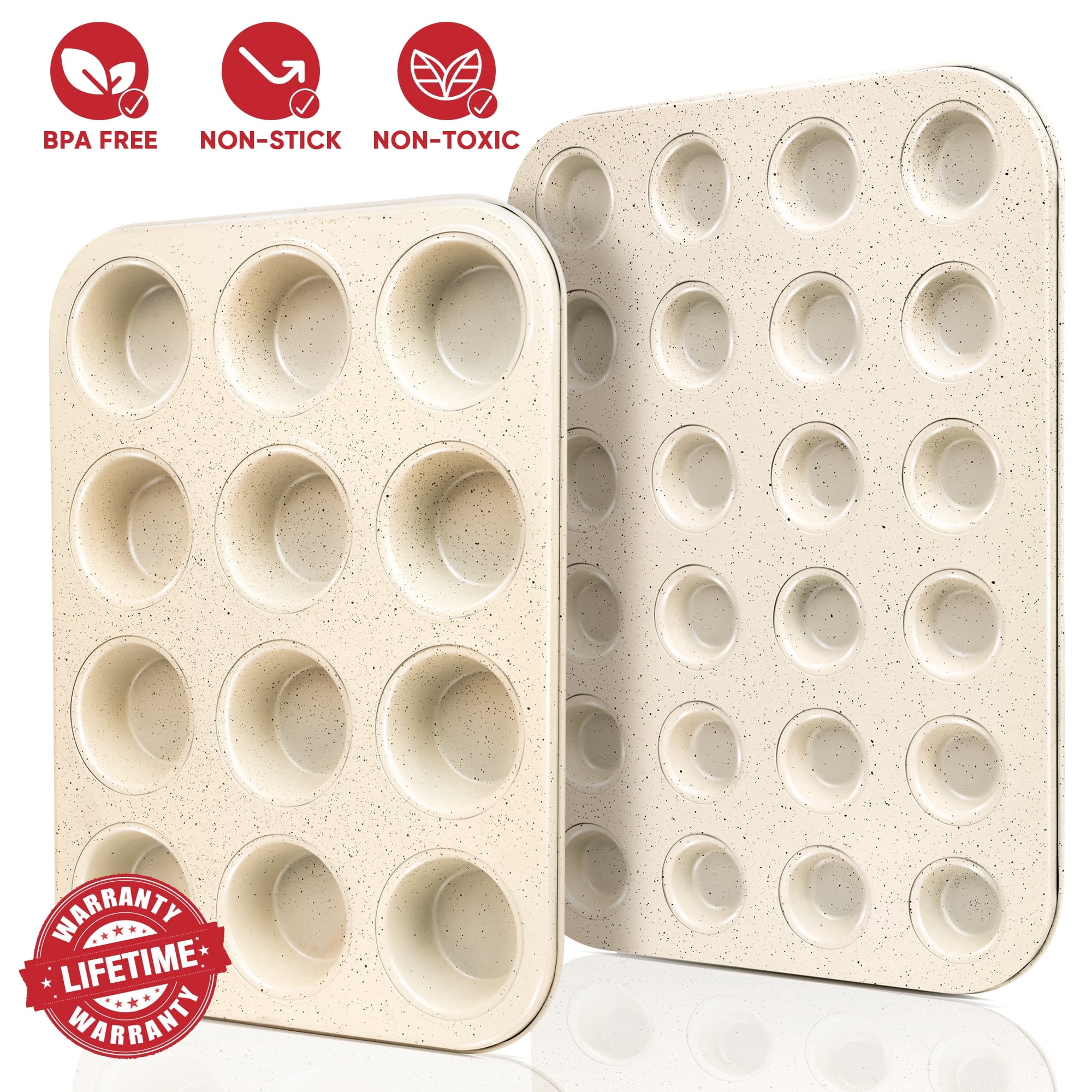 2 Pack 12 Cup Muffin Cupcake Baking Pan, Carbon Steel, BPA Free ...