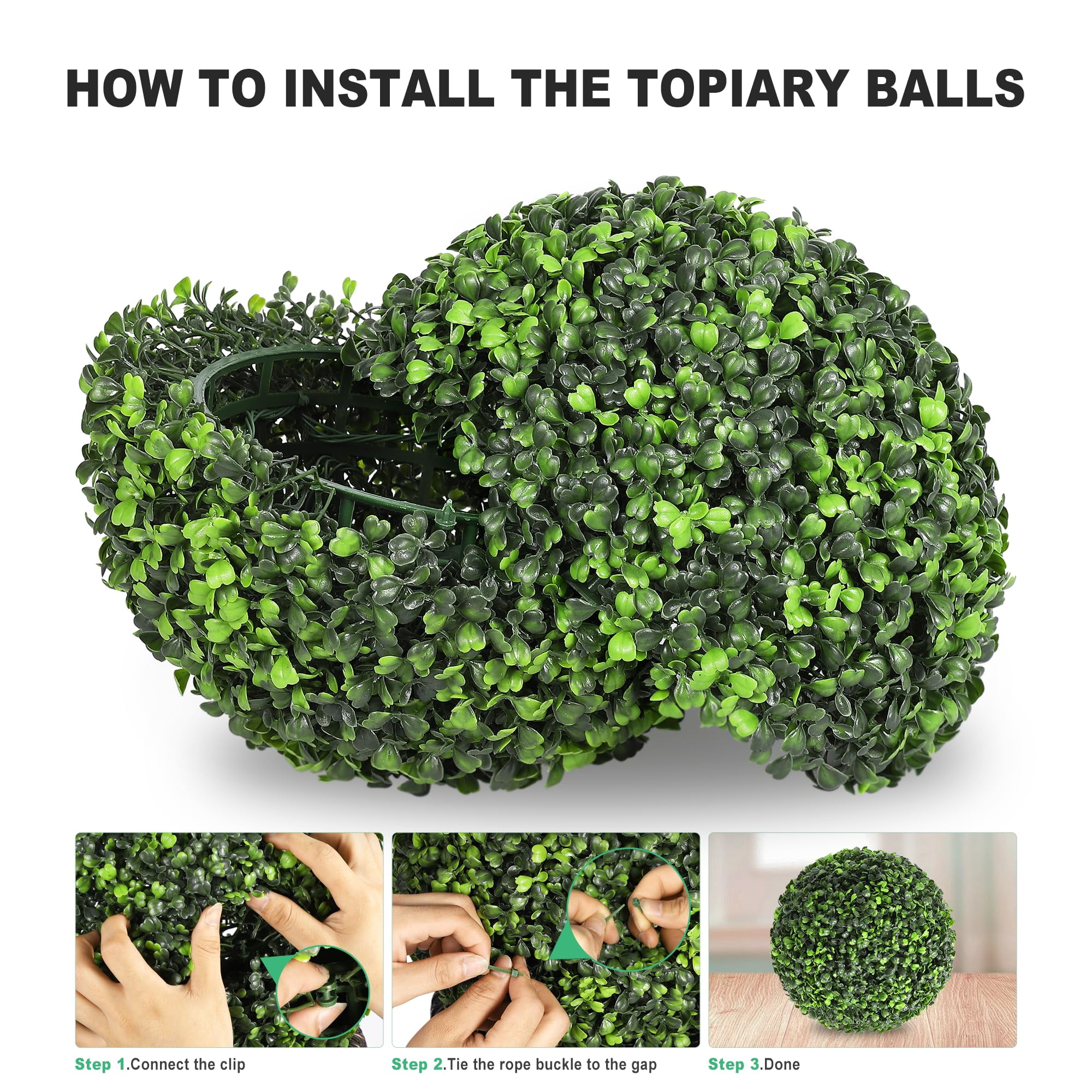 2 Pack 12" Faux Boxwood Topiary Balls with Led Lights, Artificial Plant ...