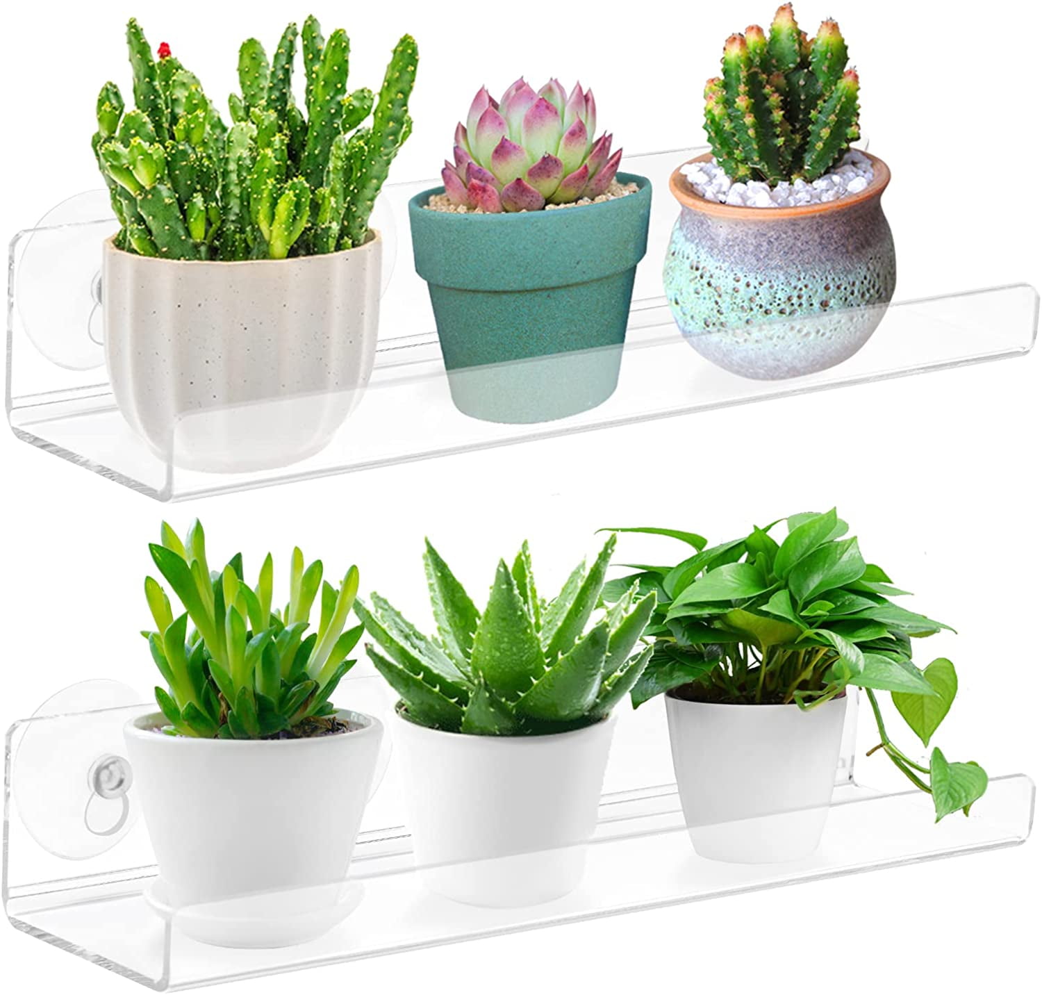 2 Pack 12 Inch Acrylic Window Boxes Plant Shelves, with Suction Cup ...