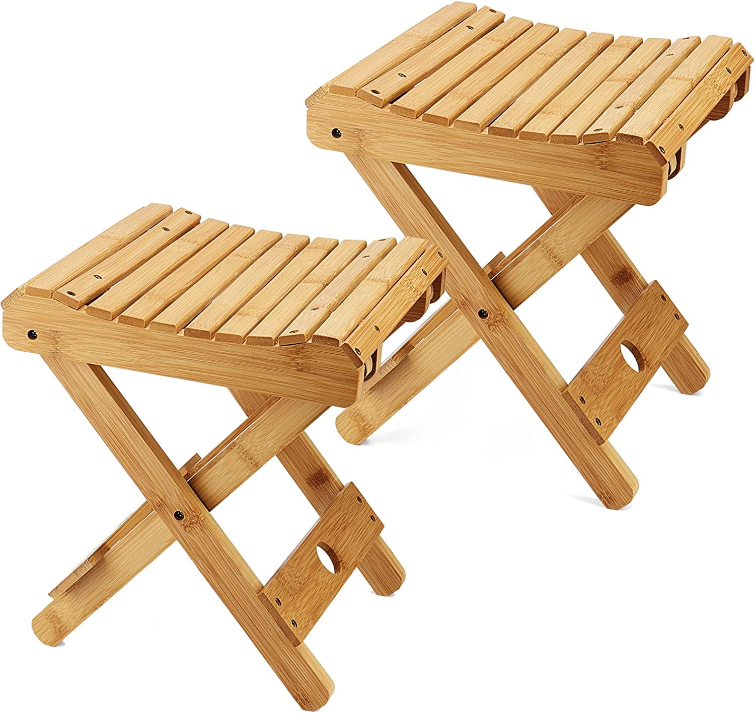 2 Pack 12 Inch Bamboo Folding Stool, Foldable Foot Step Stool, Natural ...