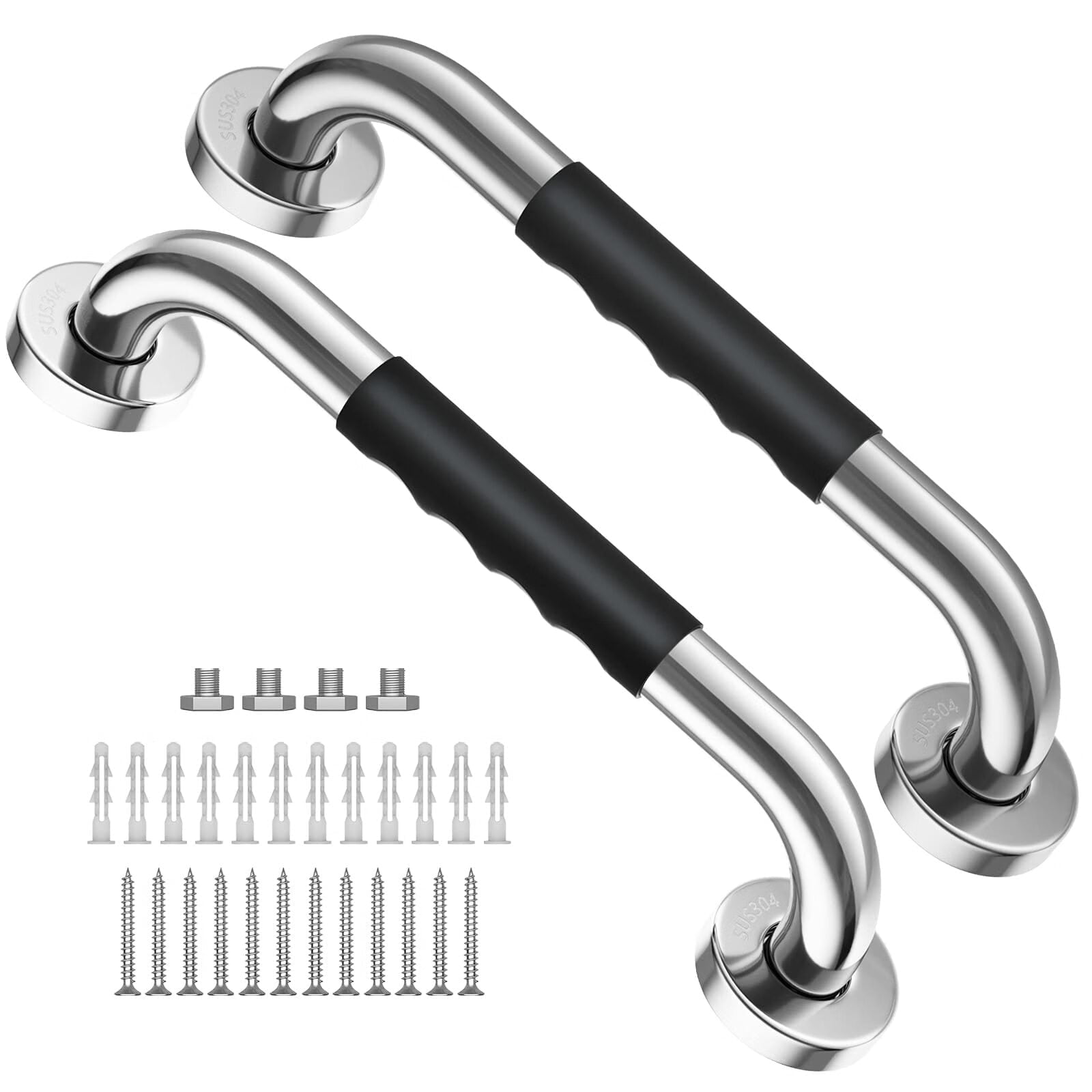 2 Pack 12 Inch Shower Grab Bar W Anti Slip Rubber Grip Sus304 Stainless