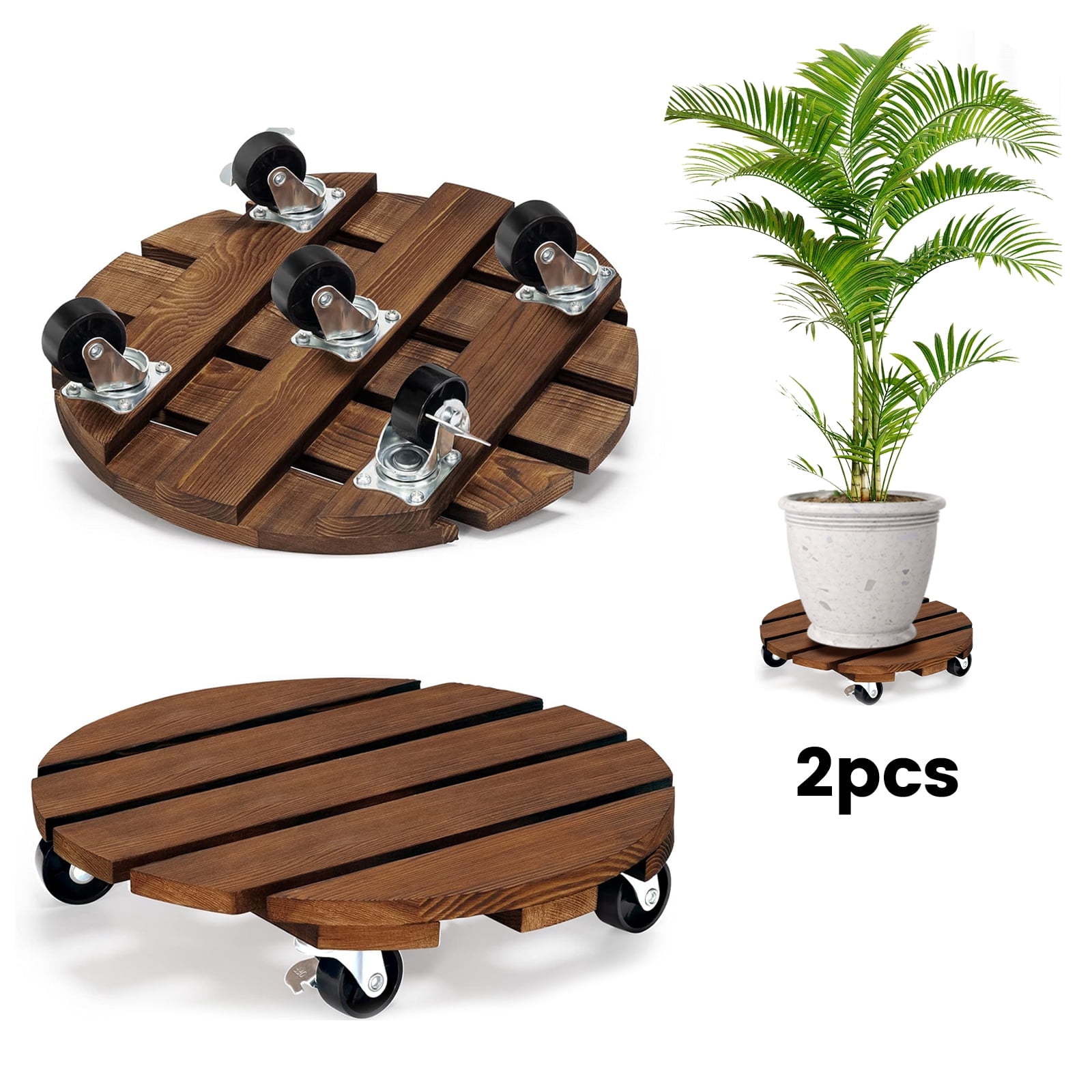 2-Pack: 2-Pack 12-Inch Wooden Plant Caddy with 360° Lockable Wheels ...