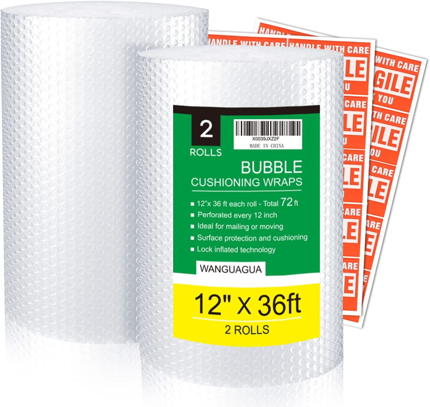 2 Pack 12 Inch x 72 ft Total Bubble Packing Wrap for Moving Boxes ...
