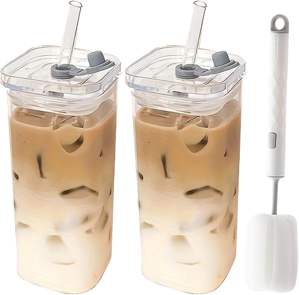 2 Pack 12 Oz/350ml Perfect Coffee Mug, Portable Glass for Go, Lids ...
