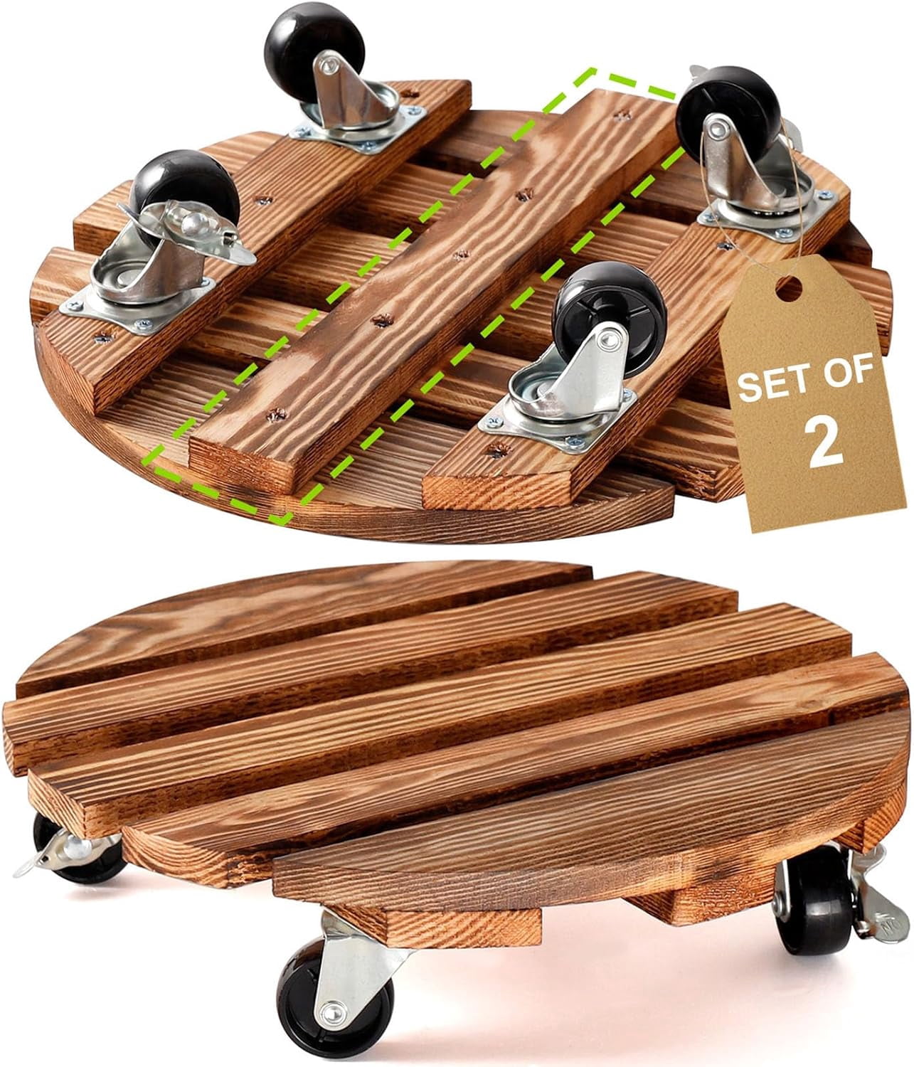 2-Pack 12" Plant Caddy Plant Stand with Wheels Heavy Duty Wood Rolling ...