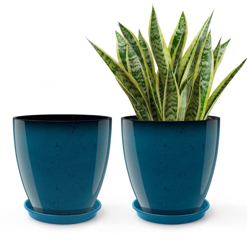 2-Pack 12" Round Resin Planters - Floor Standing Flower Rases, Modern ...