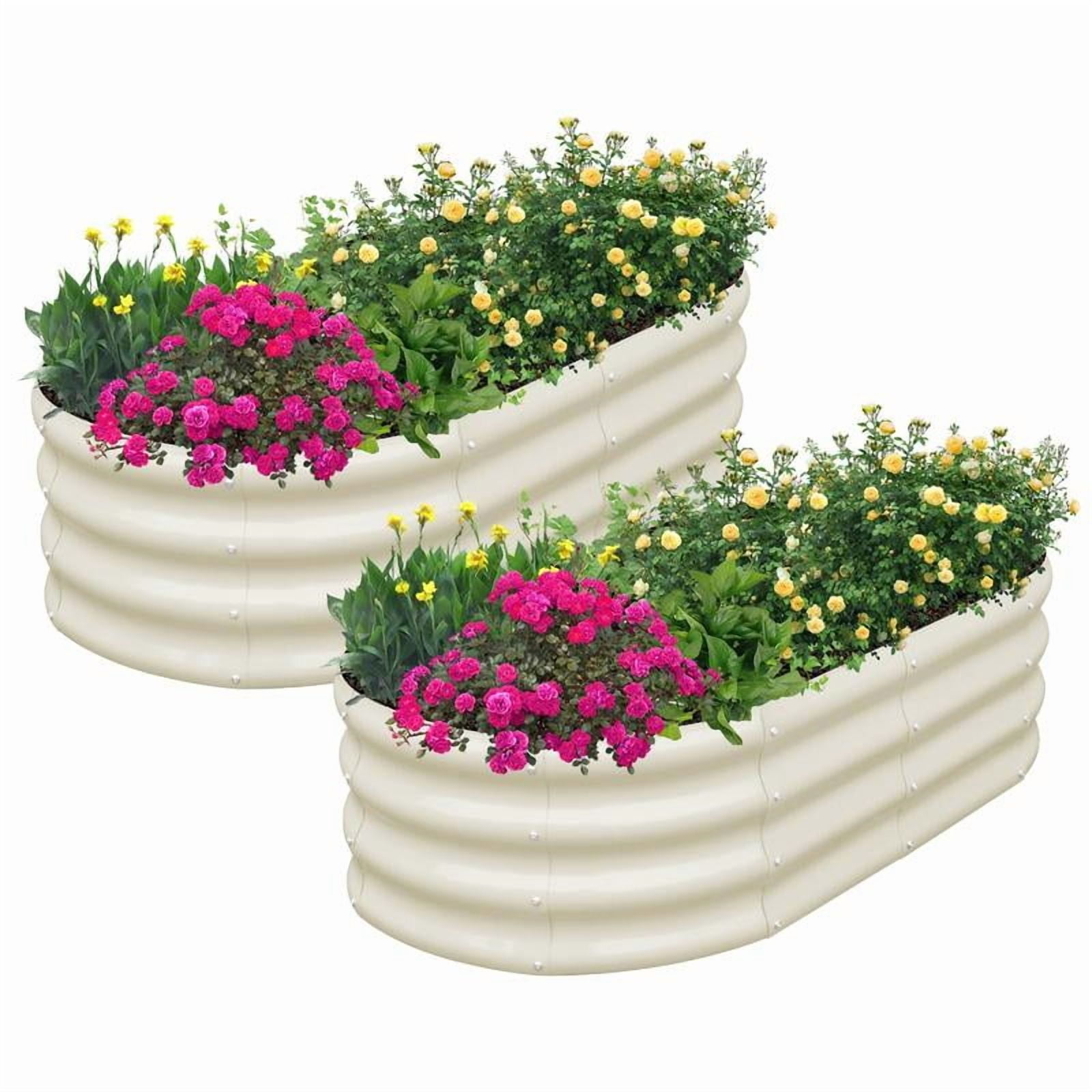2-Pack 12" Tall 4x2 ft Module Metal Raised Garden Bed Oval Metal ...