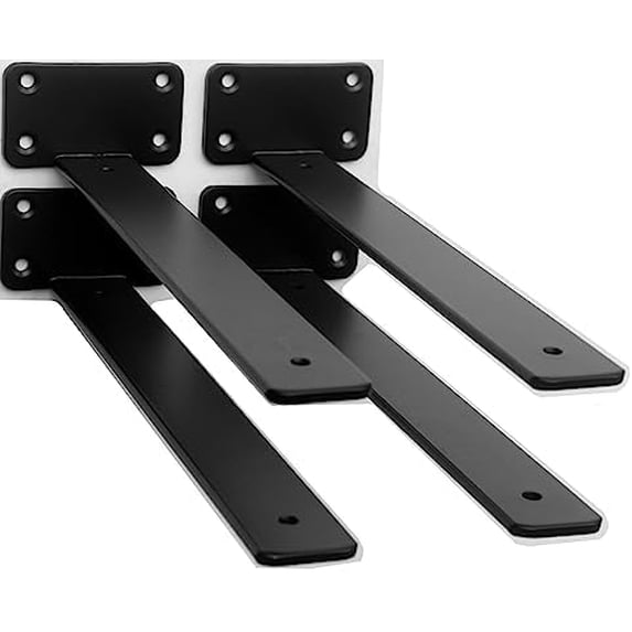 2 Pack - 12 inch Black Hidden L Shelf Bracket (1/5 Inch Thicked) Iron ...
