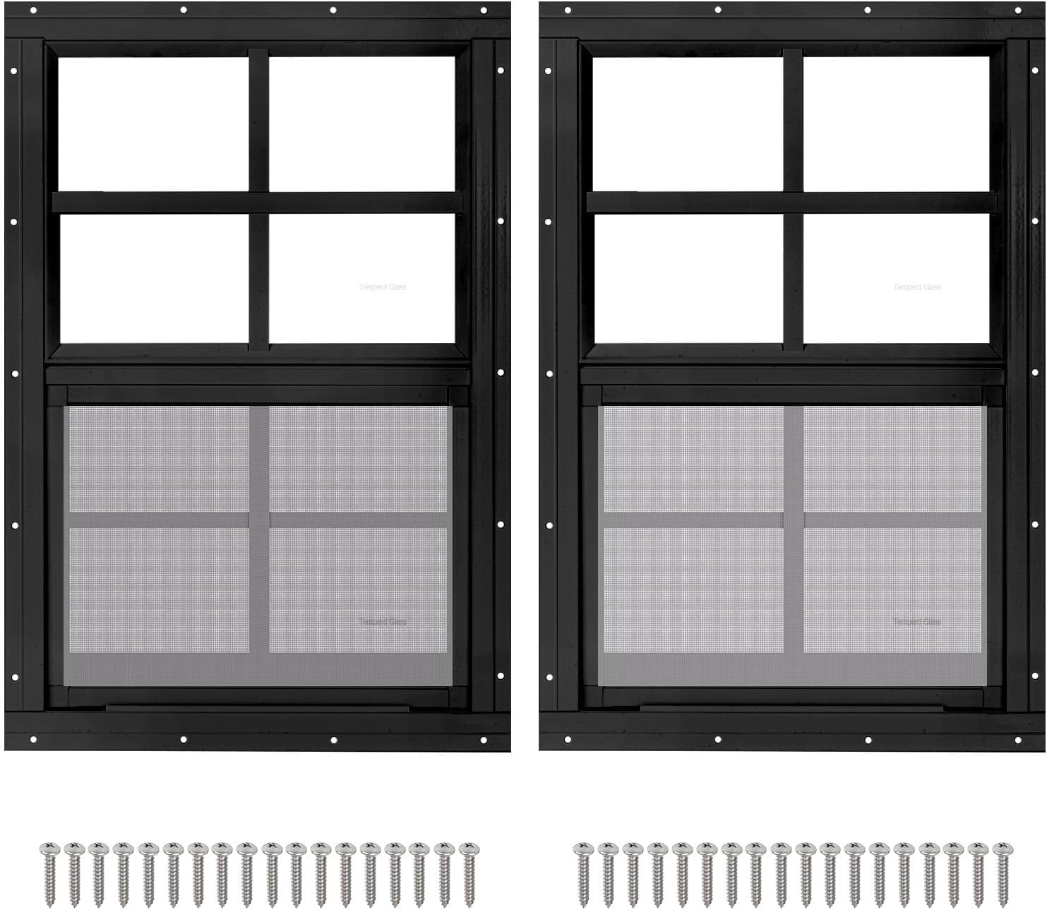 2 Pack 12" x 18" Black Shed Window with Tempered Glass and Fiberglass ...