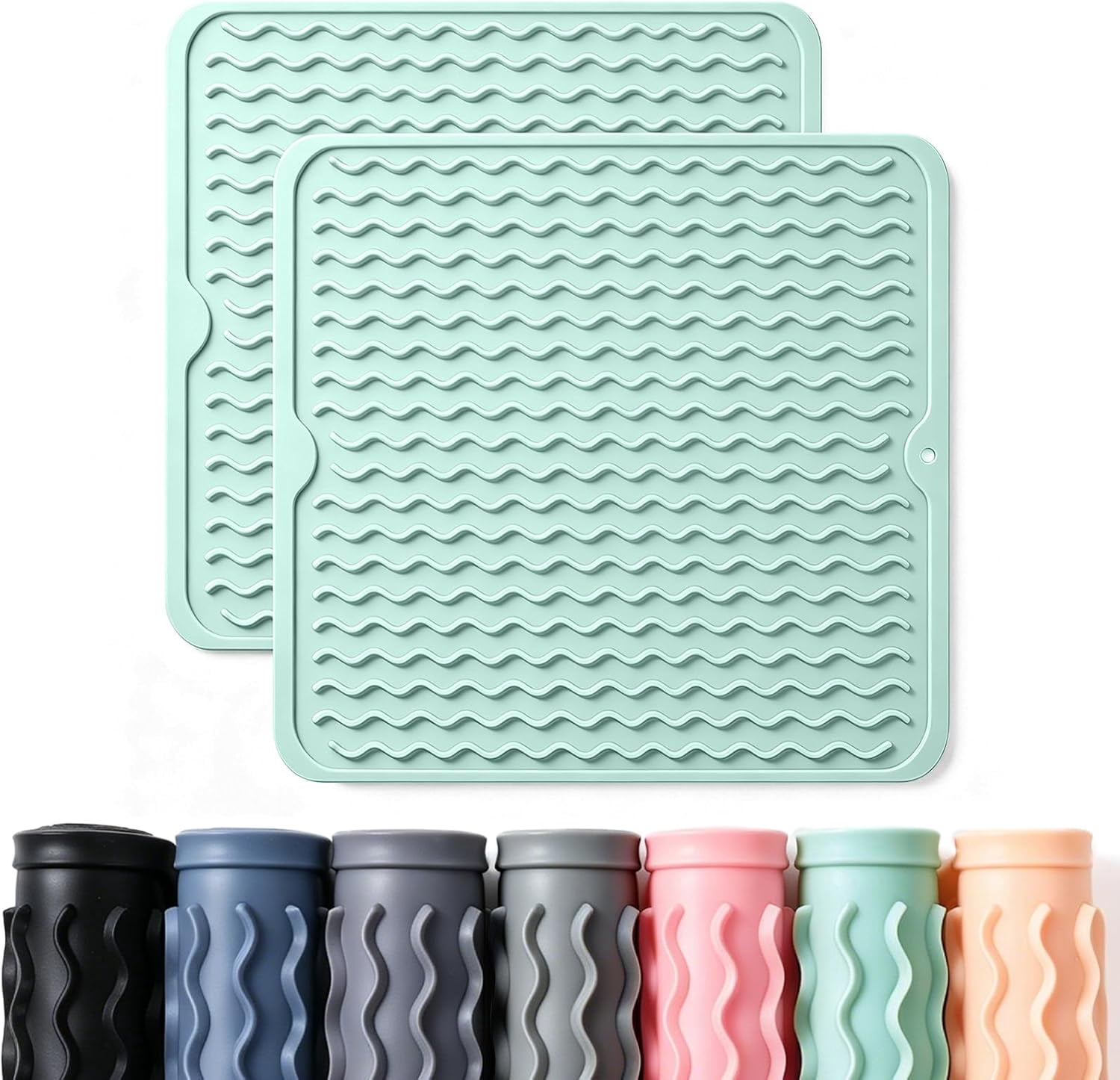 2 Pack 12"x15" Silicone Dish Drying Mat Multi-use for Counter, Drawer ...
