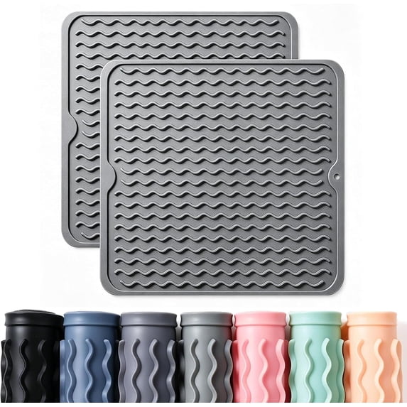 2 Pack 12"x15" Silicone Dish Drying Mat Multi-use for Counter, Drawer ...