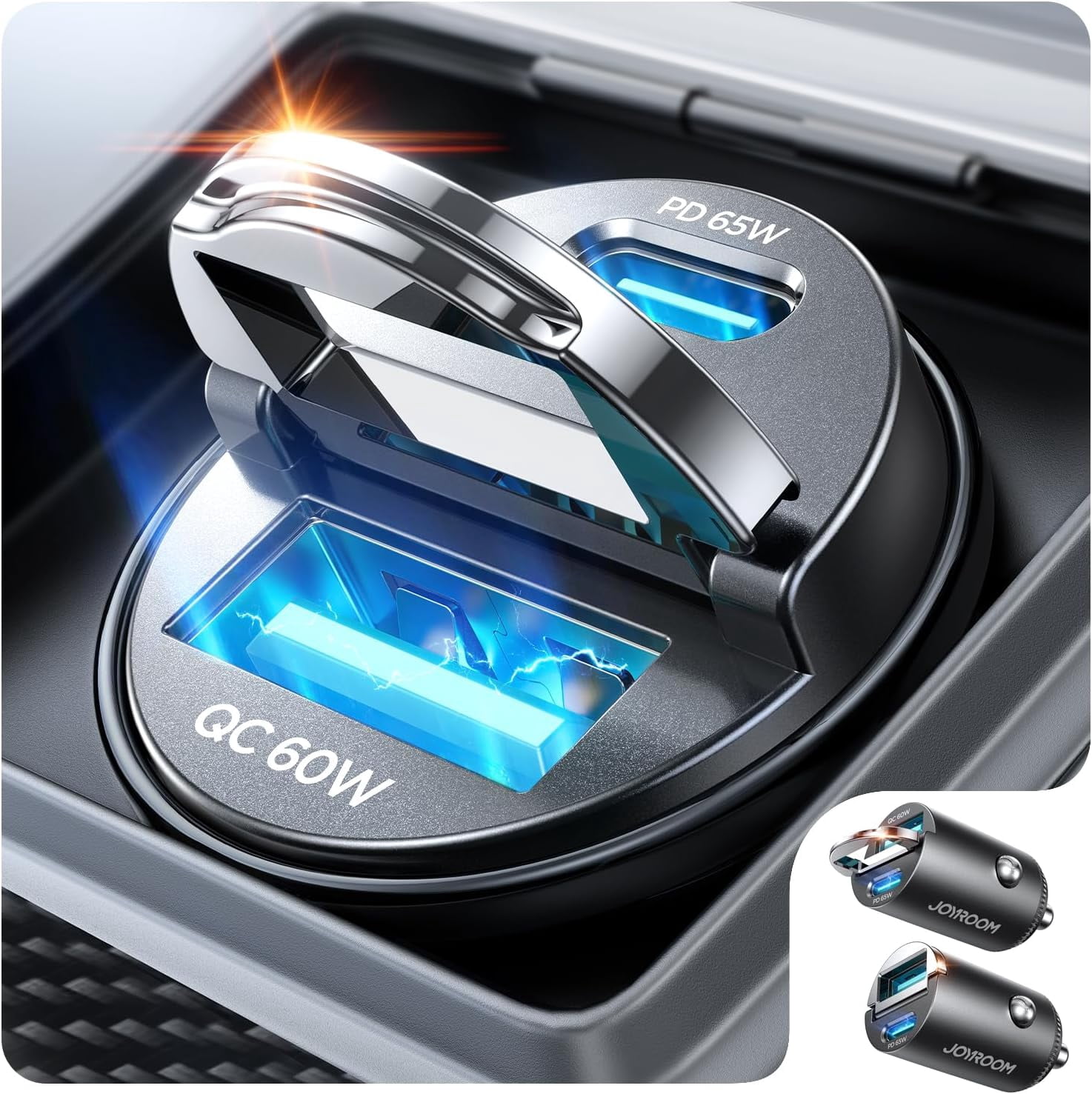 2-Pack 125W USB C Car Charger [Mini, Flush Fit w/Pull Ring] Dual-Port ...