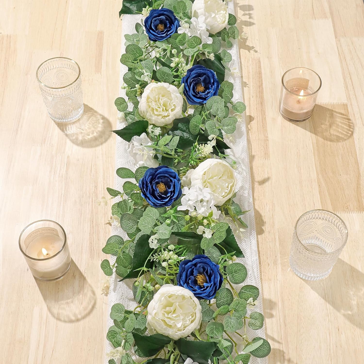 2 Pack 12Ft Blue White Flower Garland Artificial Eucalyptus Flower ...