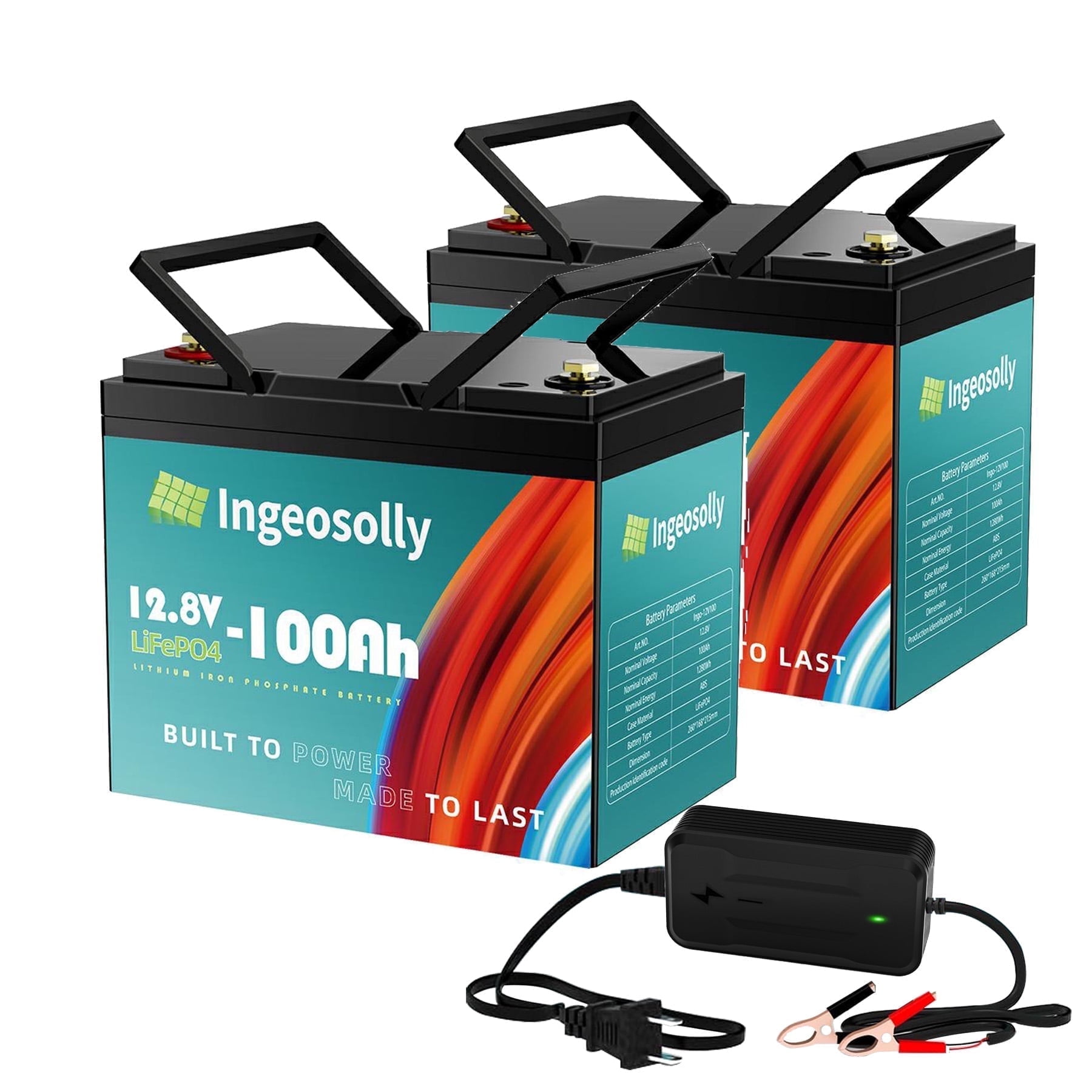 2Pack 12V 100Ah Mini LiFePO4 Lithium Battery,Ingeosolly BMS for RV ...