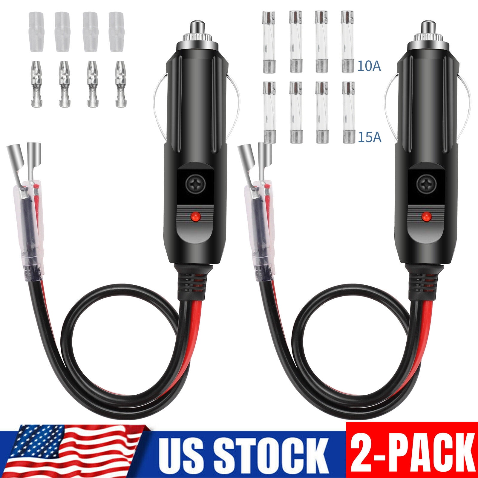 2 Pack 12V Fused LED Light Cigarette Lighter Male Plug Replacement with ...