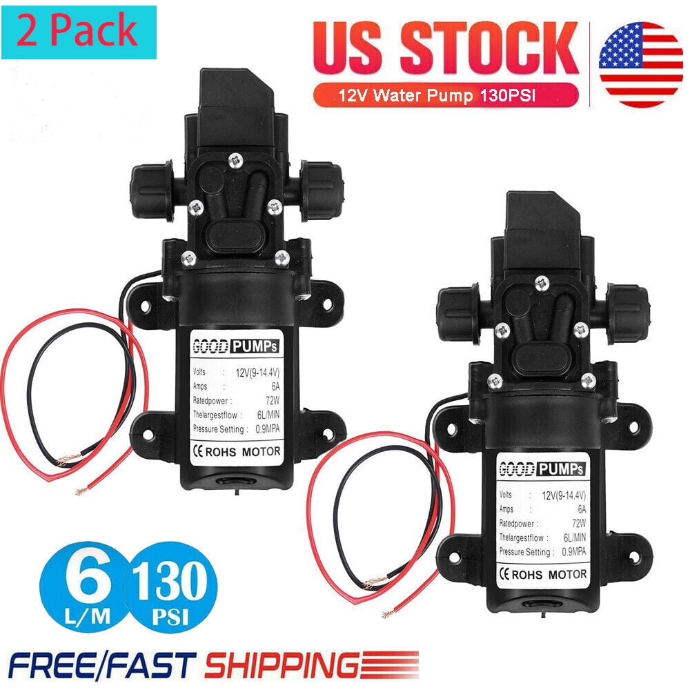 2 Pack 12V High Power Water Pump, Self-Priming, 130PSI, RV Auto Switch ...