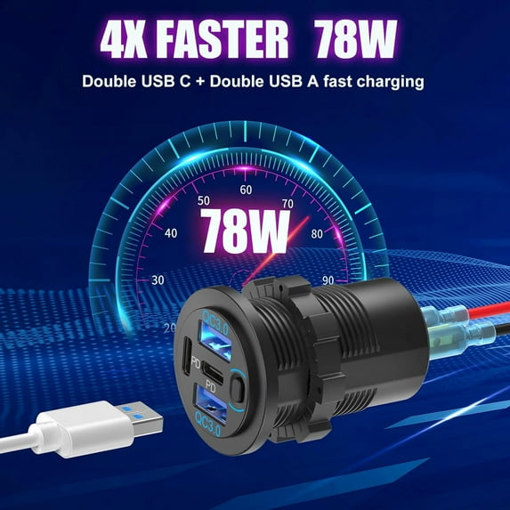 2 Pack 12V USB Outlet 4 Port Car Charger, 78W Super Fast Dual PD3.0 ...