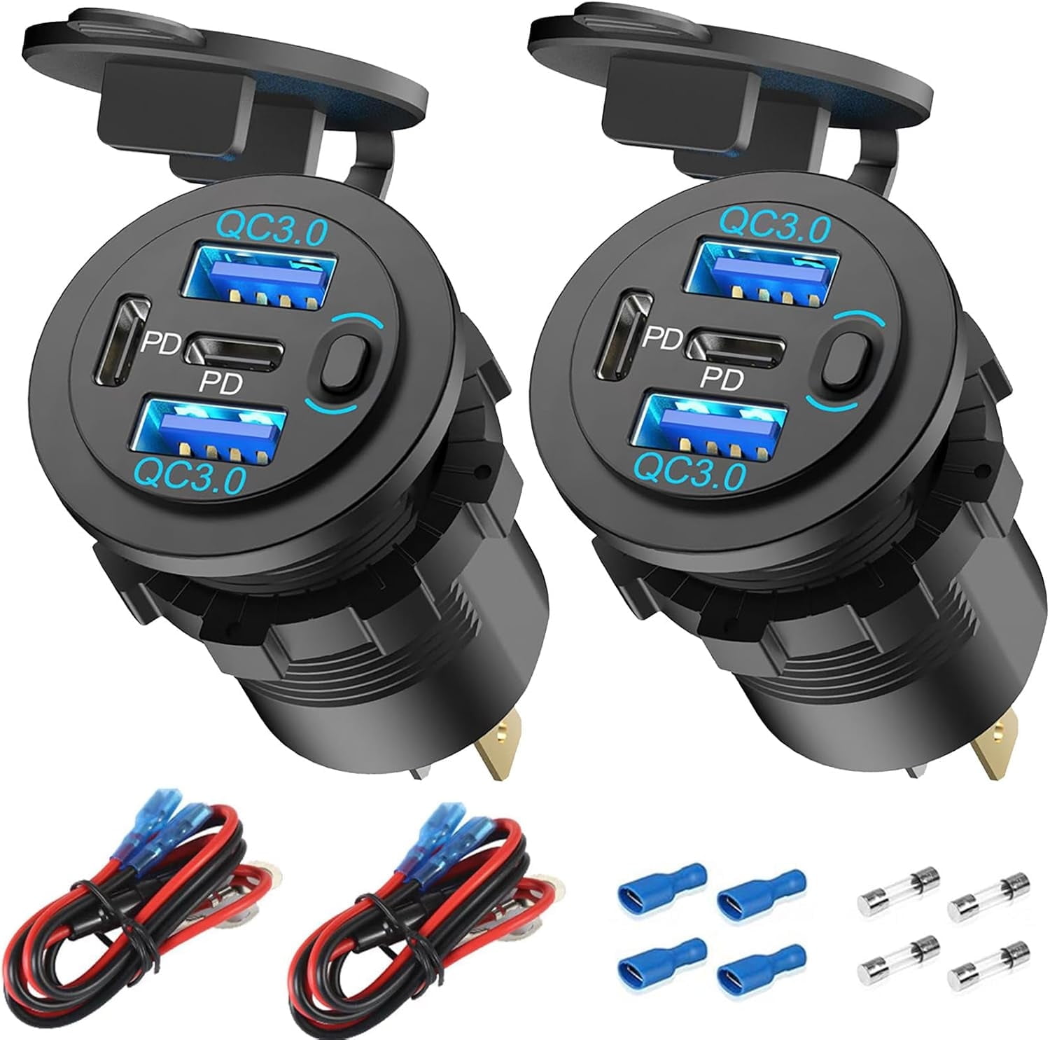2 Pack 12V USB Outlet 4 Port Car Charger, 78W Super Fast Dual PD3.0 ...