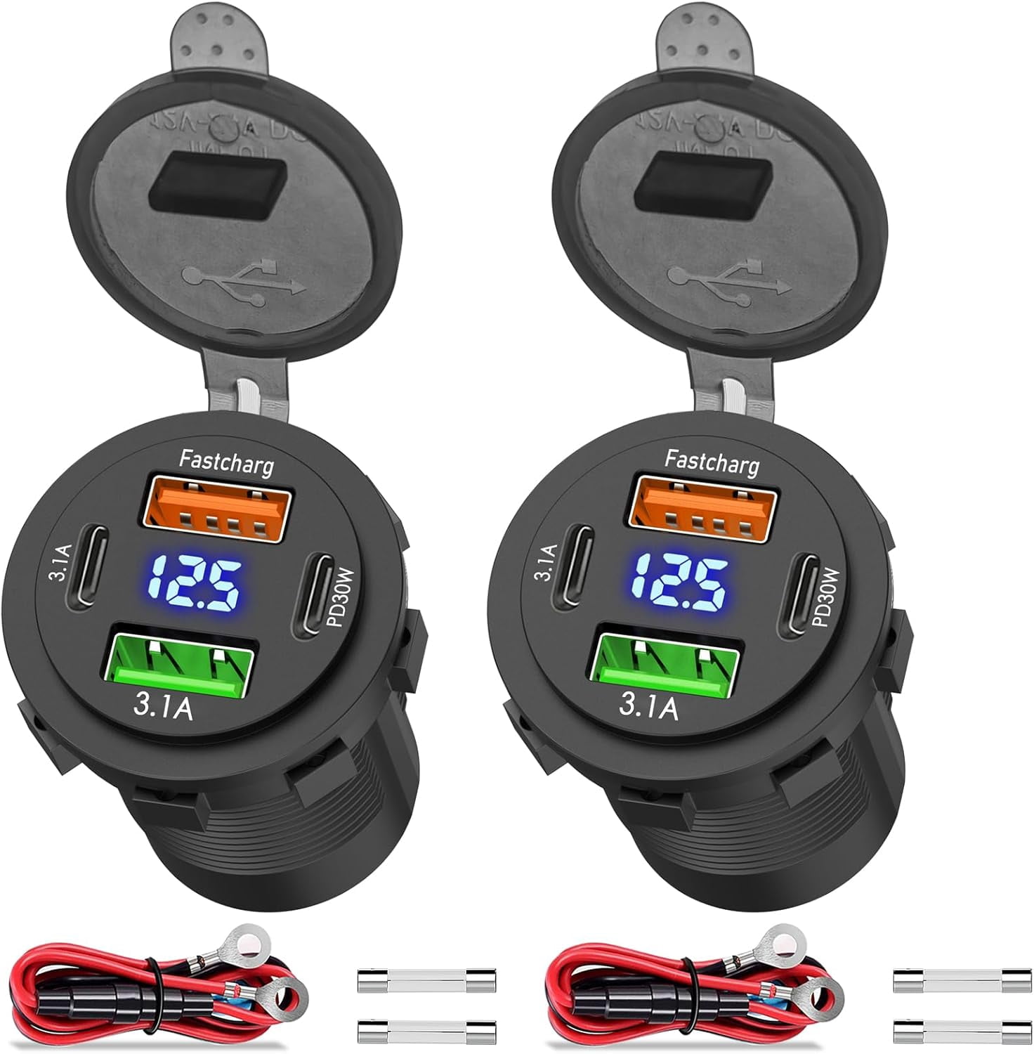2 Pack 12V USB Outlet 4 Ports Dual USB C PD and Dual Quick Charge 3.0 ...