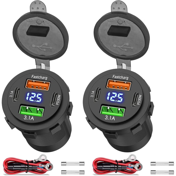 2 Pack 12V USB Outlet 4 Ports Dual USB C PD and Dual Quick Charge 3.0 ...