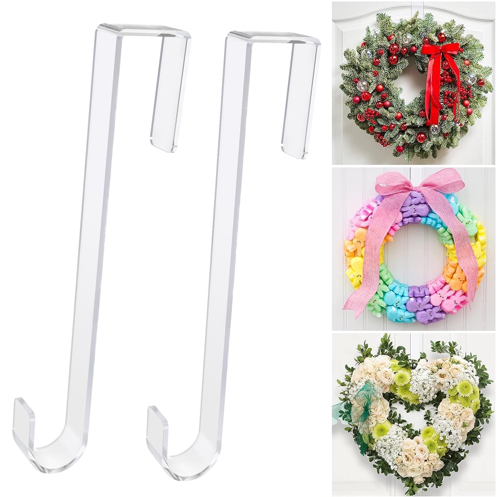 2 Pack 12in Clear Metal Wreath Hangers, Front Door Hooks Organizer ...