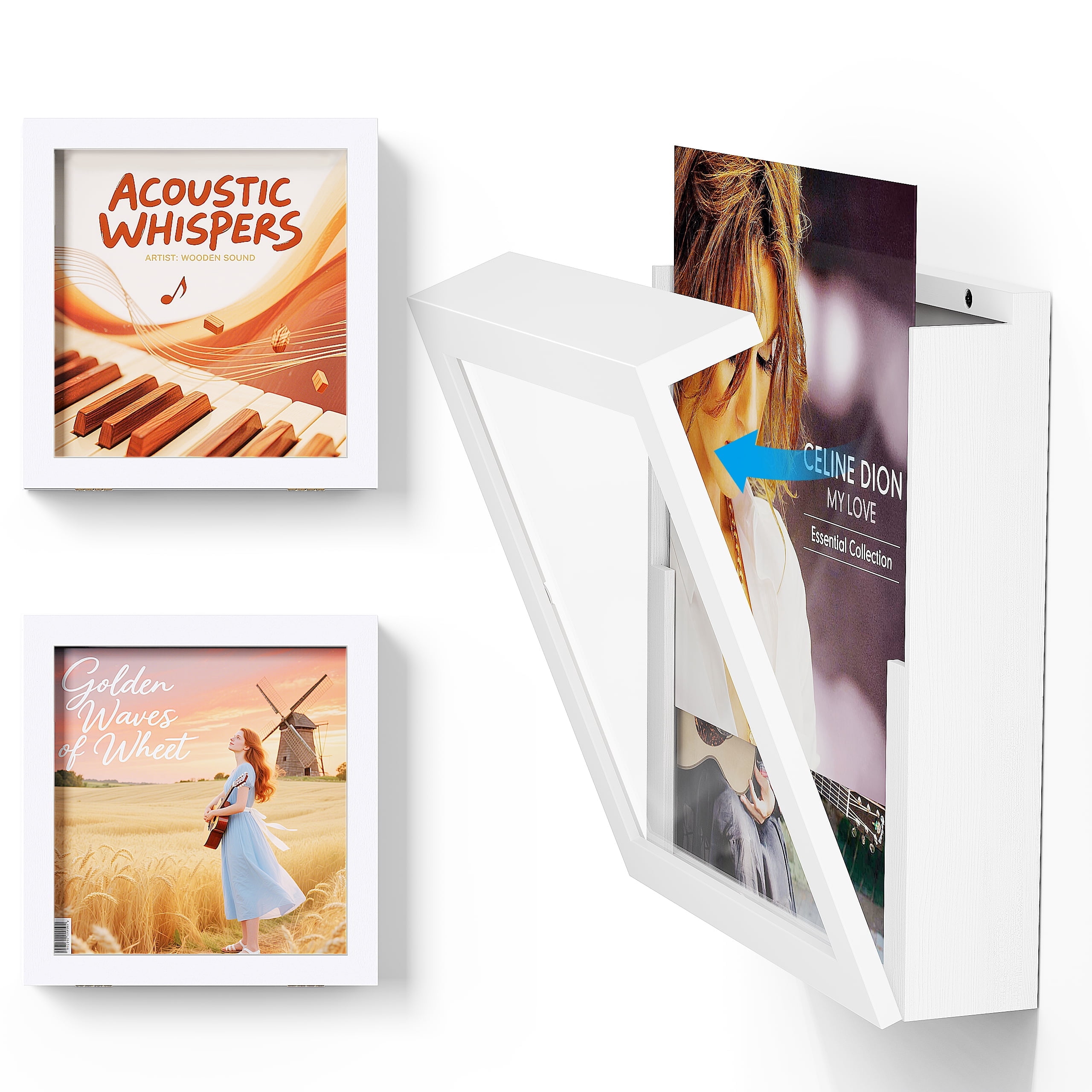 2 Pack 12x12 Vinyl Record Frame White, Record Frame for Wall Hanging ...
