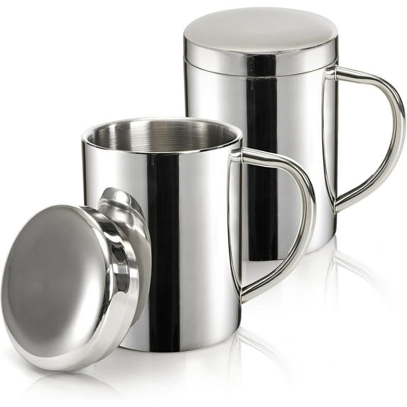 2 Pack 13.5 oz Stainless Steel Double-Walled Metal Mugs, Insulated ...