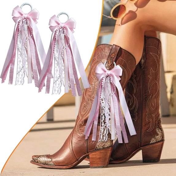 2 Pack 13.8" Long Rhinestone Boot Bows for Cowboy Boots, Glitter Lace ...
