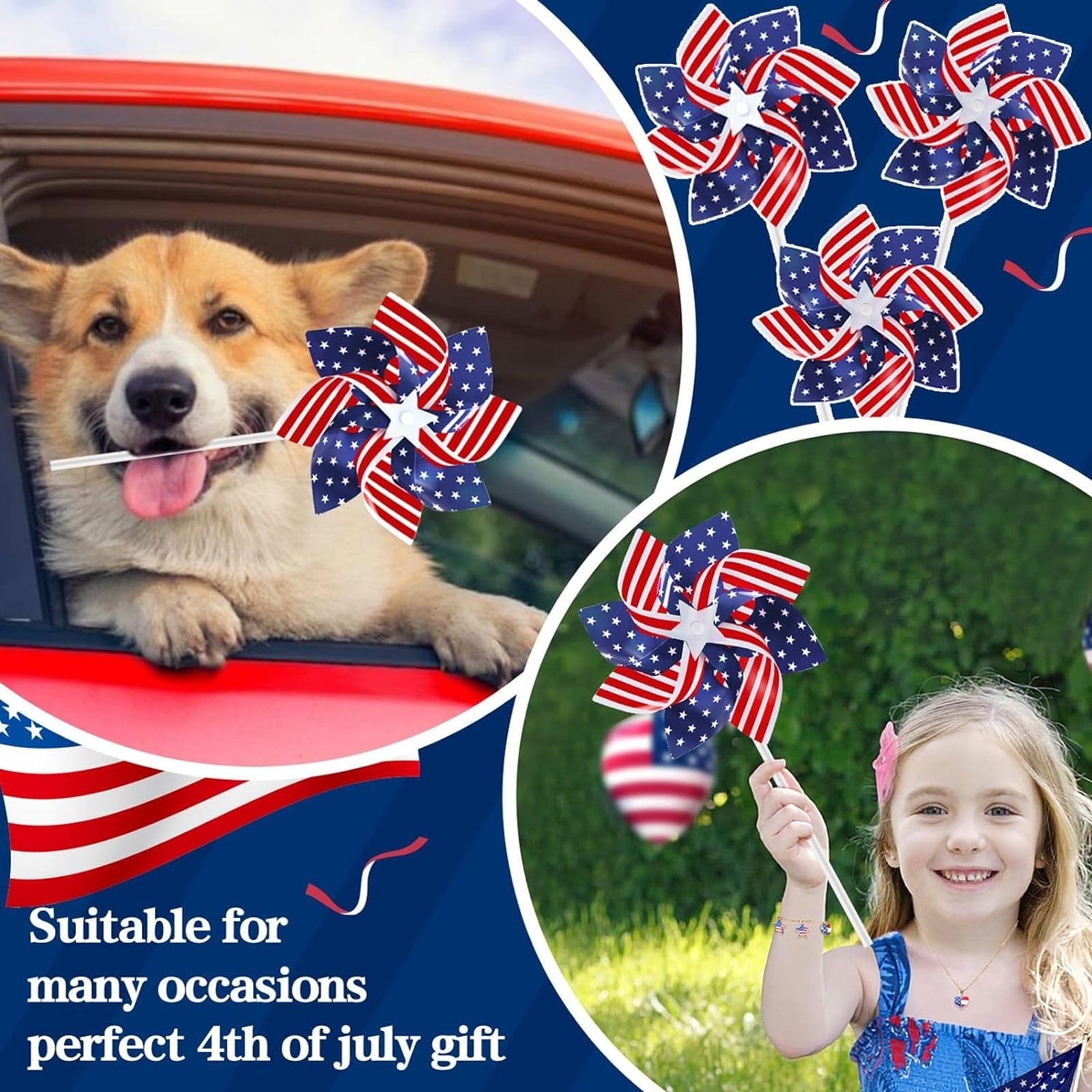 2 Pack 13.9 Inches Reflective Pinwheels Patriotic Decorations,Red White ...
