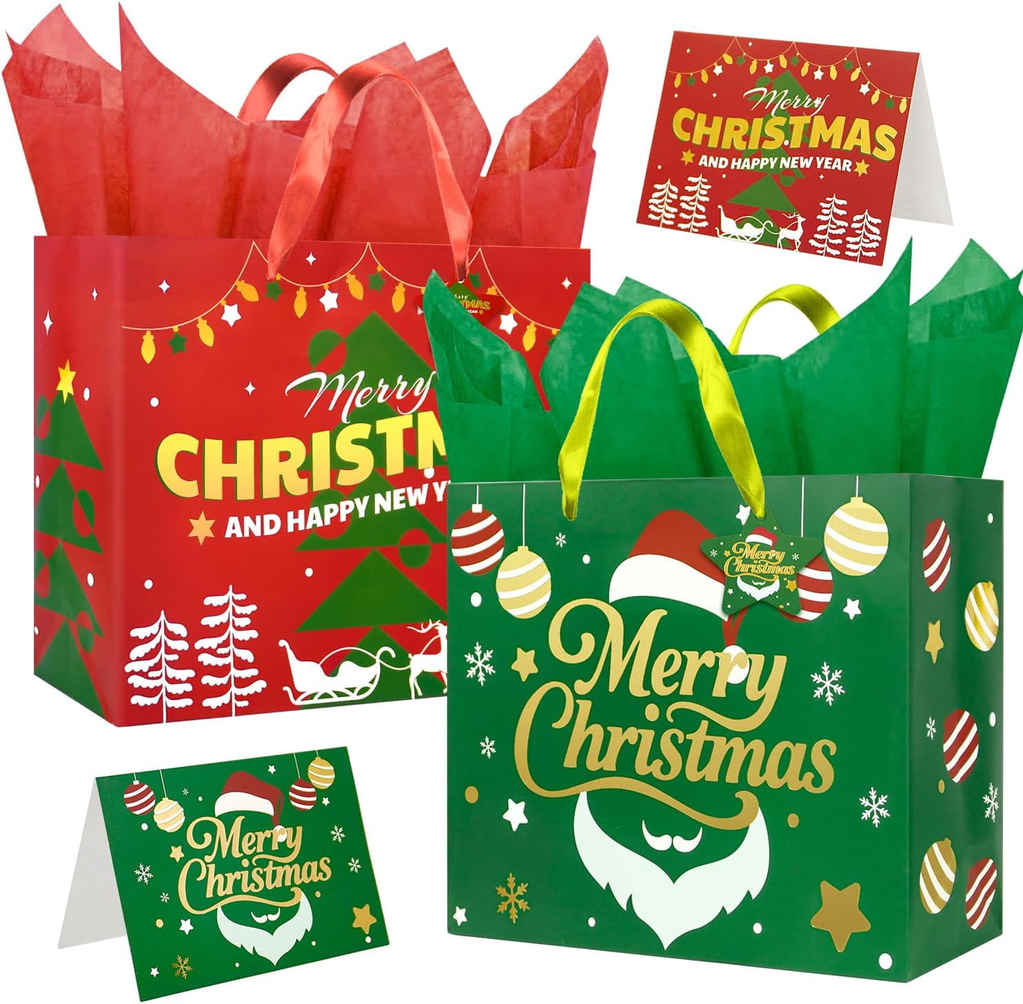 2 Pack 13” Christmas Gift Bags with Handles, Tissue Paper & Greeting ...