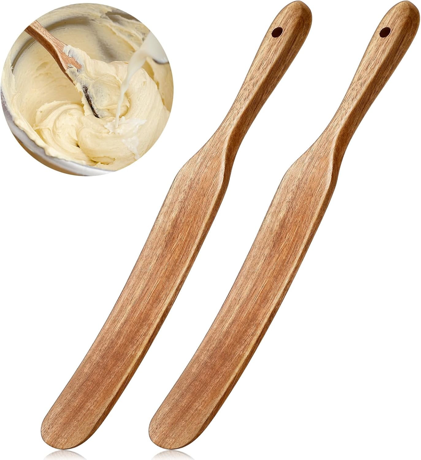 2 Pack 13 Inch Acacia Wooden Spatula for Cooking Sourdough Wooden ...