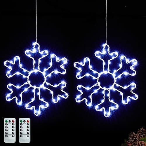 2 Pack 13 Inch Metal Frame Snowflake Lights - Battery Operated ...