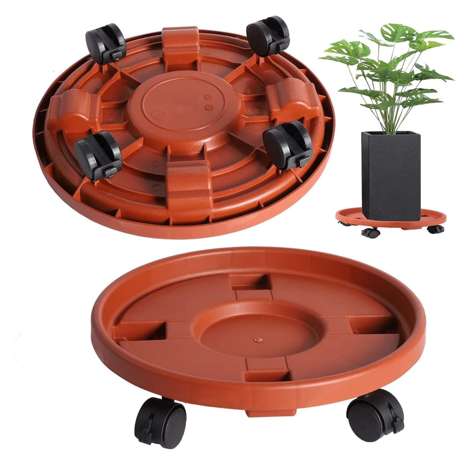 2 Pack 13 Inches Plant Caddy, Plant Stand with Four Lockable Wheels ...