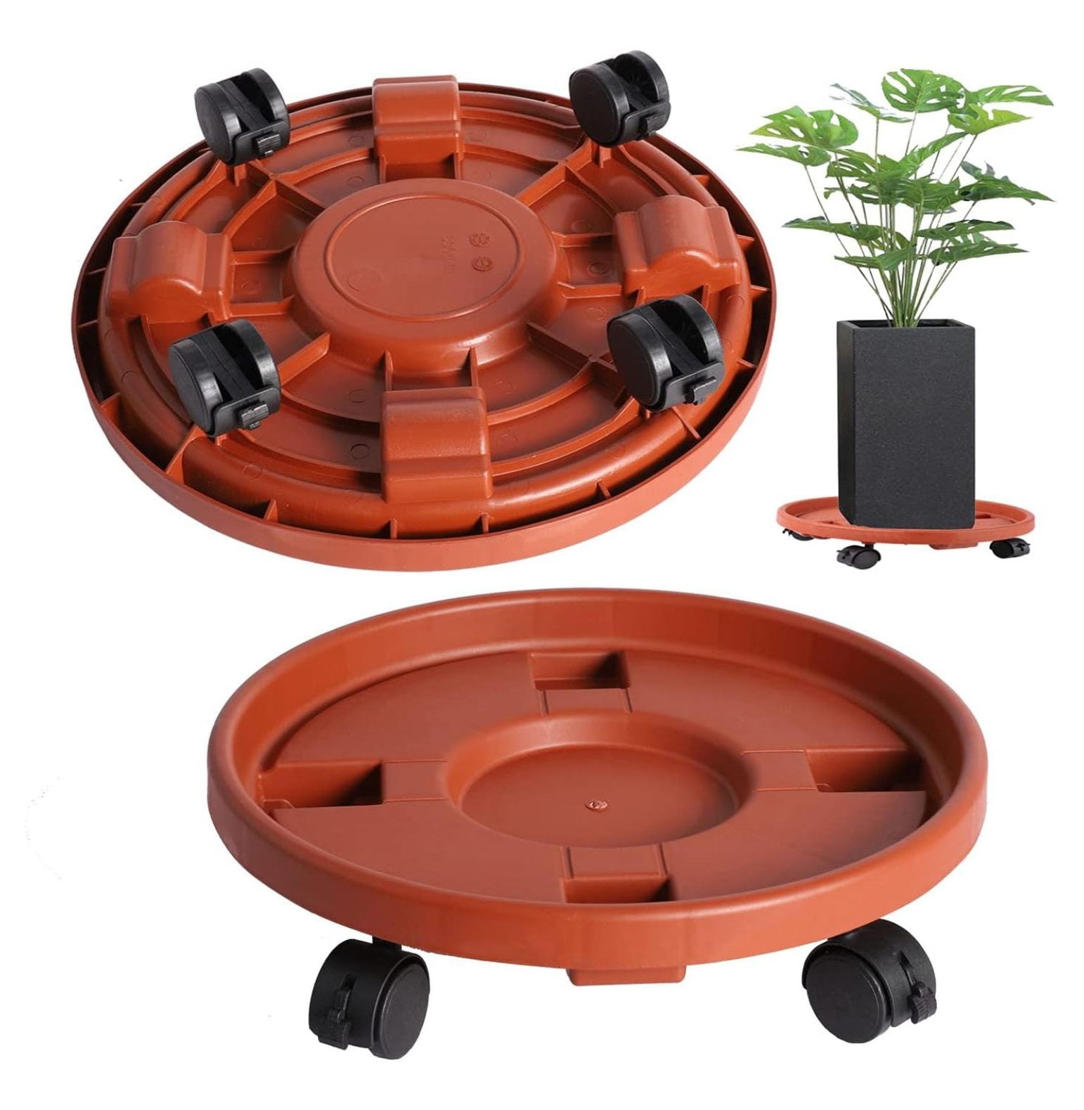 2 Pack 13 Inches Plant Caddy, Plant Stand with Four Lockable Wheels ...