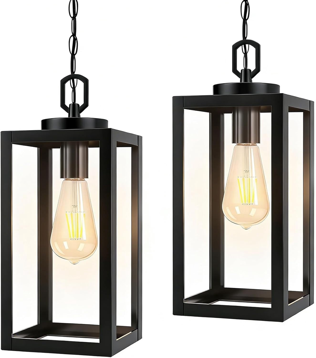 2 Pack 13" Outdoor Pendant Light for Porch,Black Lantern Hanging ...