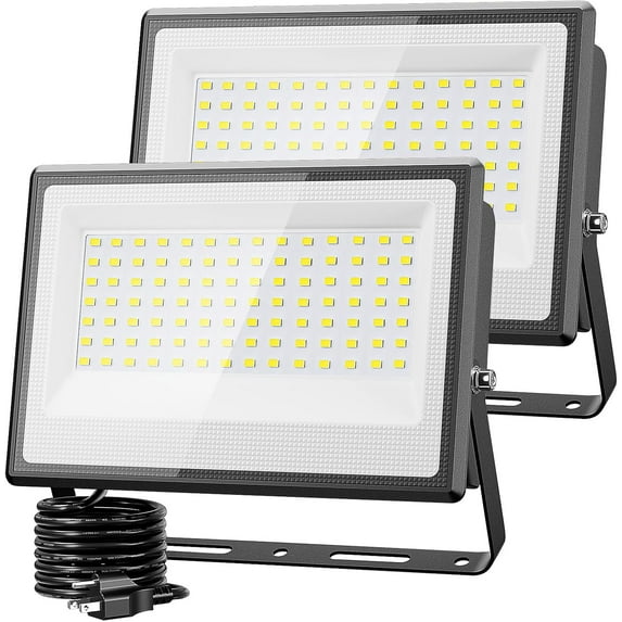 2 Pack 130W LED Flood Light Outdoor, 13000lm Work with Plug, IP66 ...