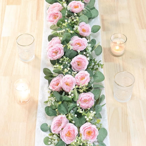 2 Pack 13Ft Artificial Eucalyptus Flower Garland with Pink Camellia ...
