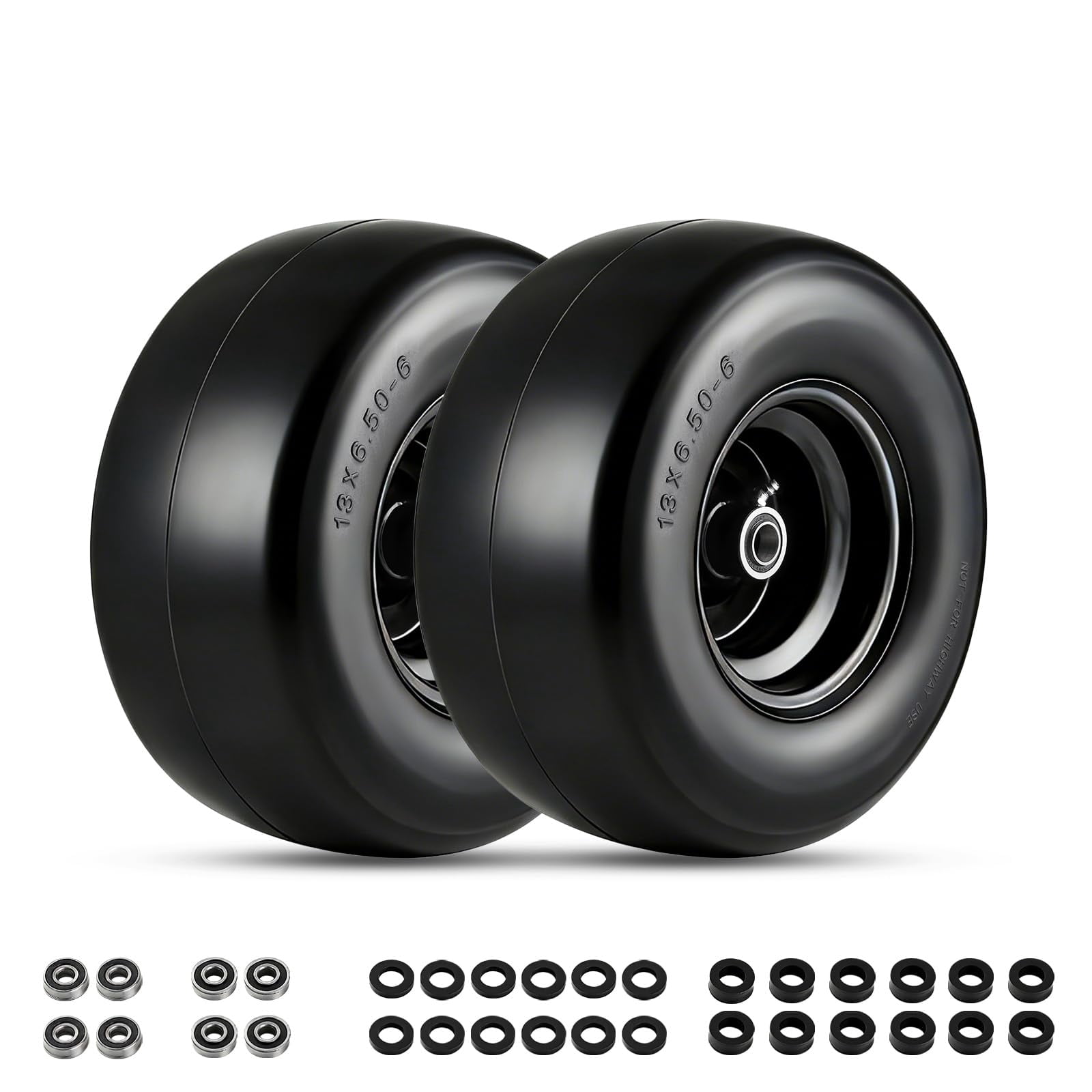 2 Pack 13x6.5-6 Flat Free Lawn Mower Tire and Wheel, 353 LBS Load,13x6 ...