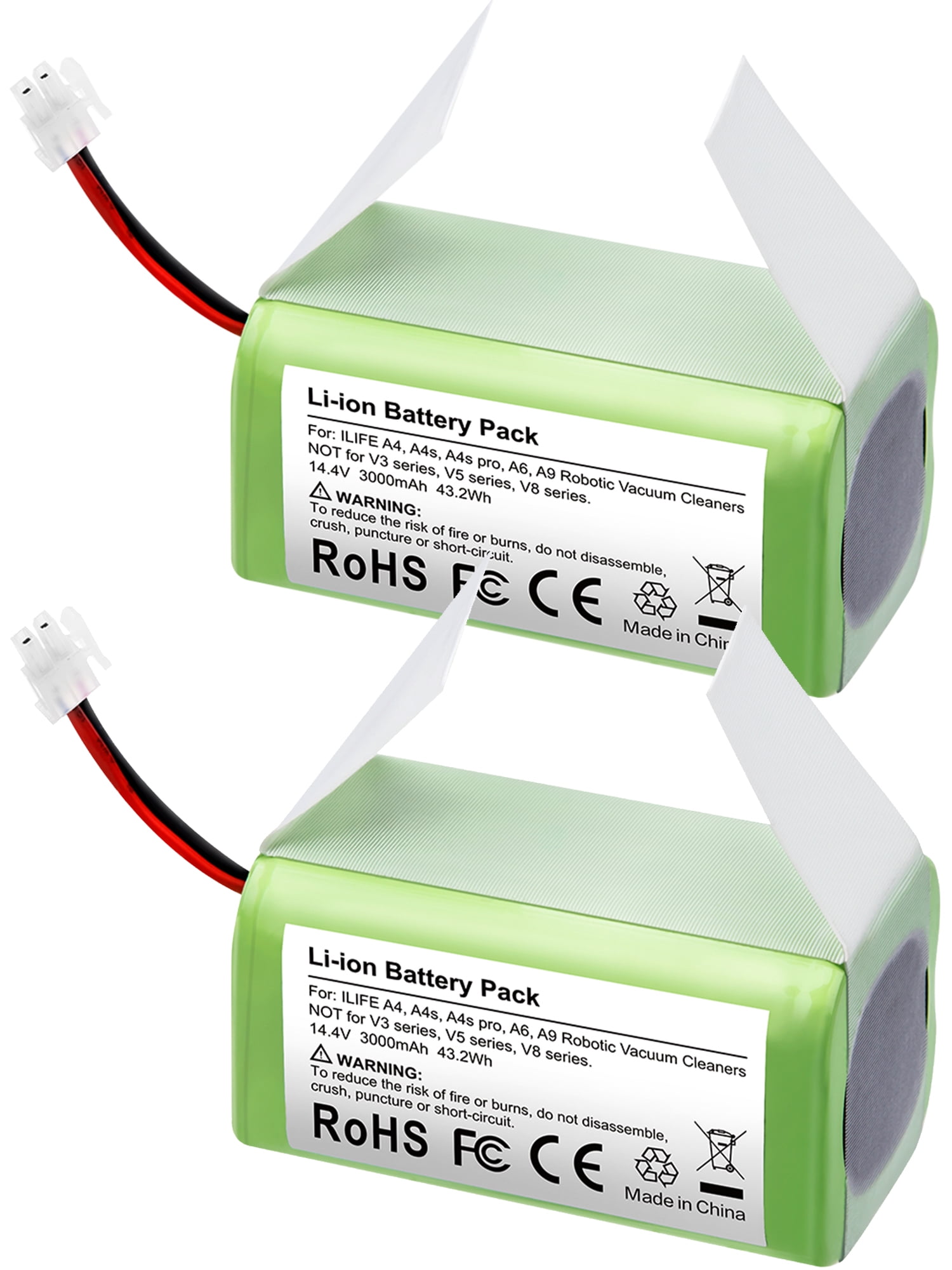 2-Pack 14.4V 3000mAh Lithium-Ion Battery for ILIFE Robot Vacuum Cleaner ...
