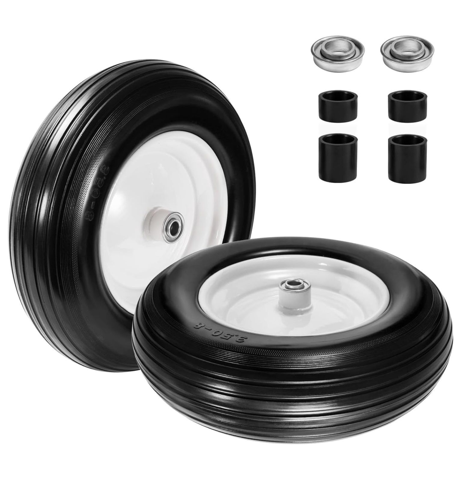 2 Pack 14.5" Flat- Wheelbarrow Wheels and Tires, 4.80/4.00-8 Solid ...