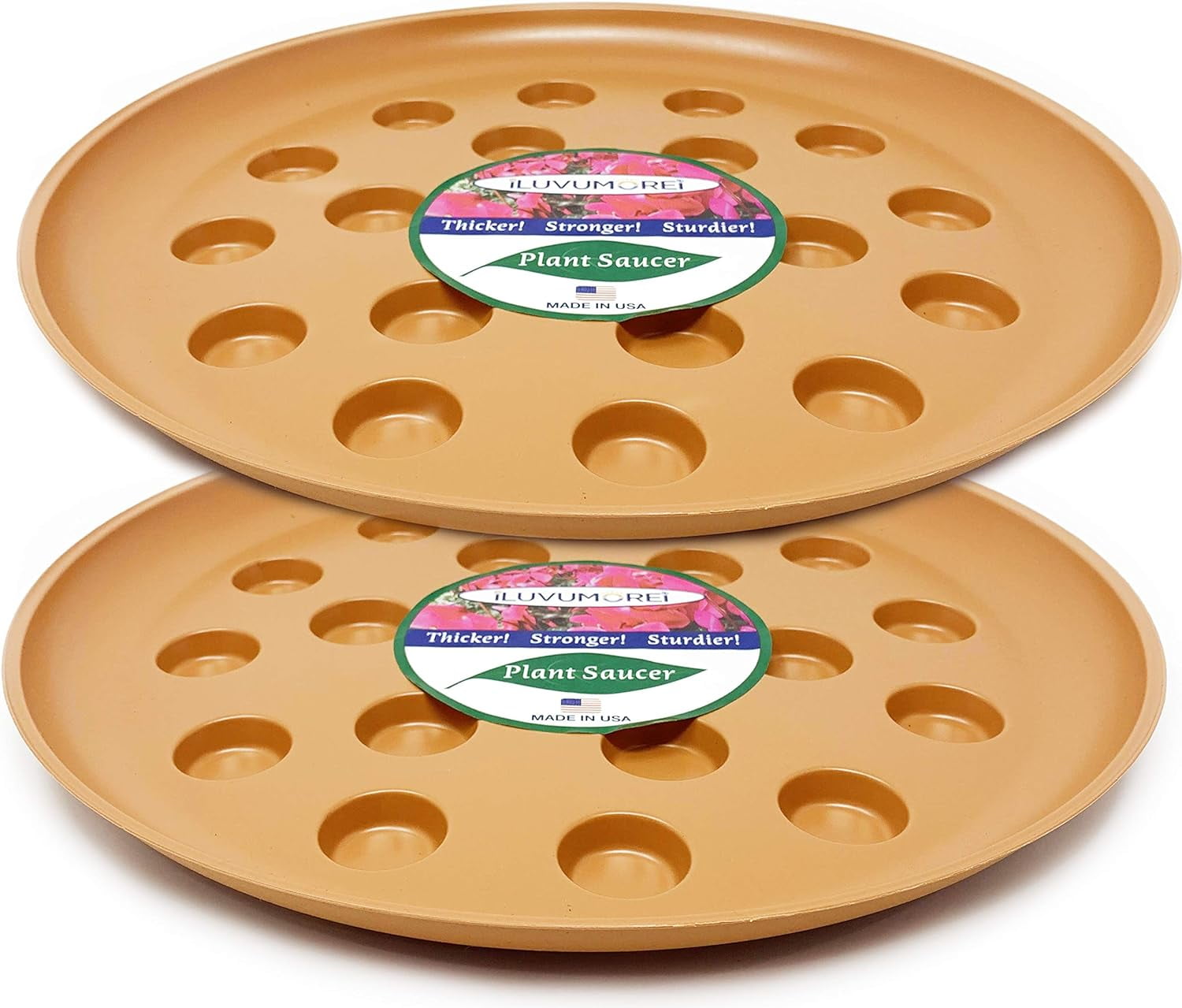 2 Pack of 14 inch Plastic Terracotta Colored Round Plant Saucer, Lighter Plastic Tray for ...